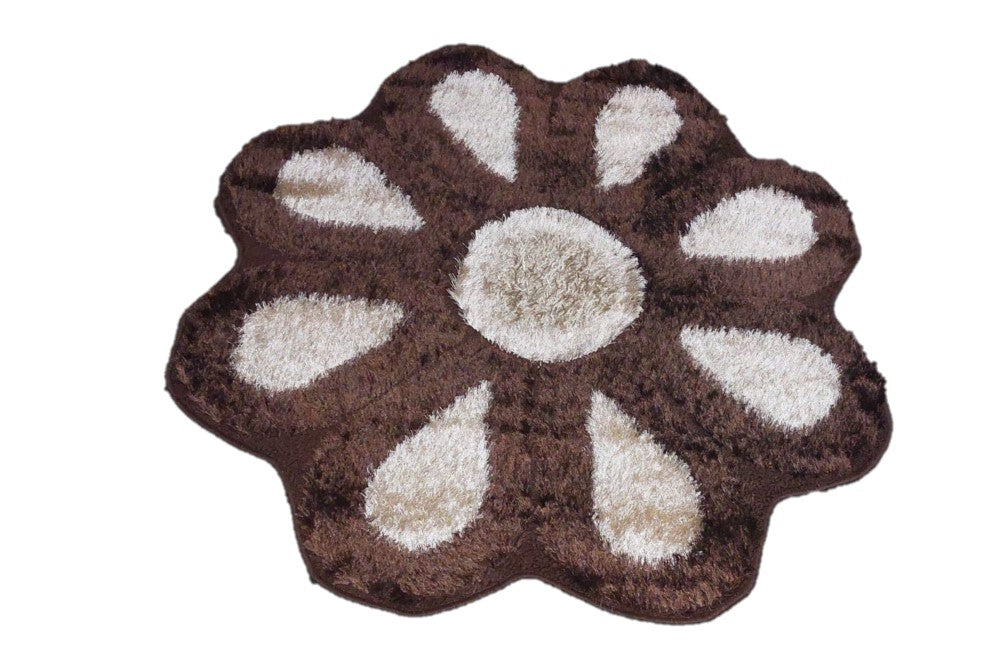 Covor Tip Floare de Pufos de Matase,Maro/Crem – Covoare si traverse