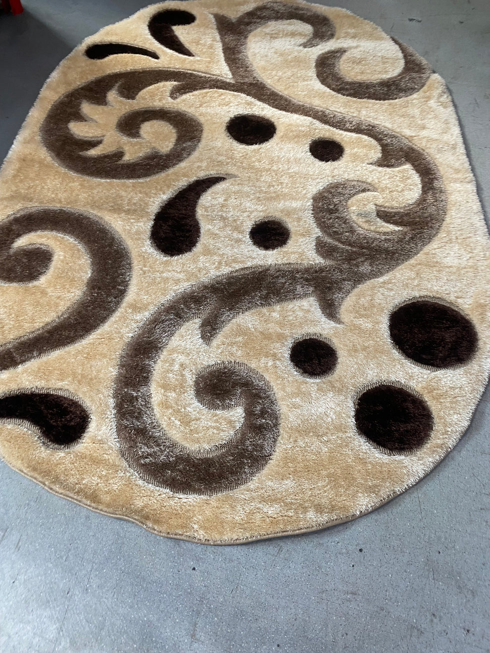 Covor Pufos de Mătase și Bumbac 3D,Bej/Capucino/Maro – Covoare si traverse