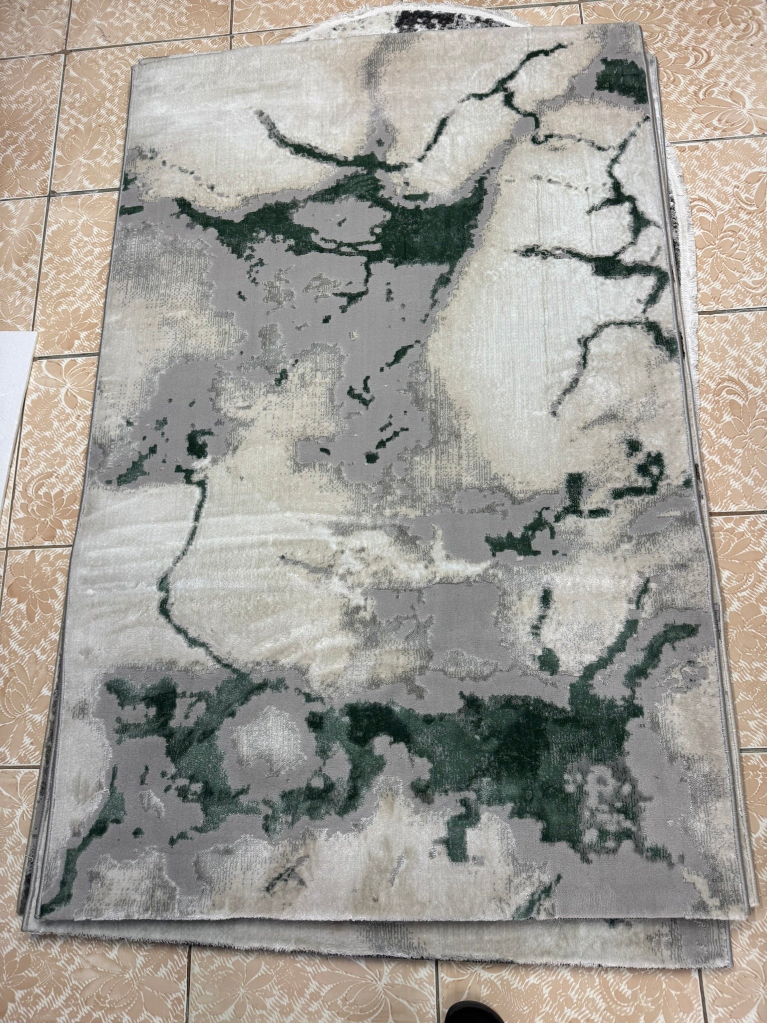 Covor Tip Pictura Moderna,Gri/Bej/Verde – Covoare si traverse