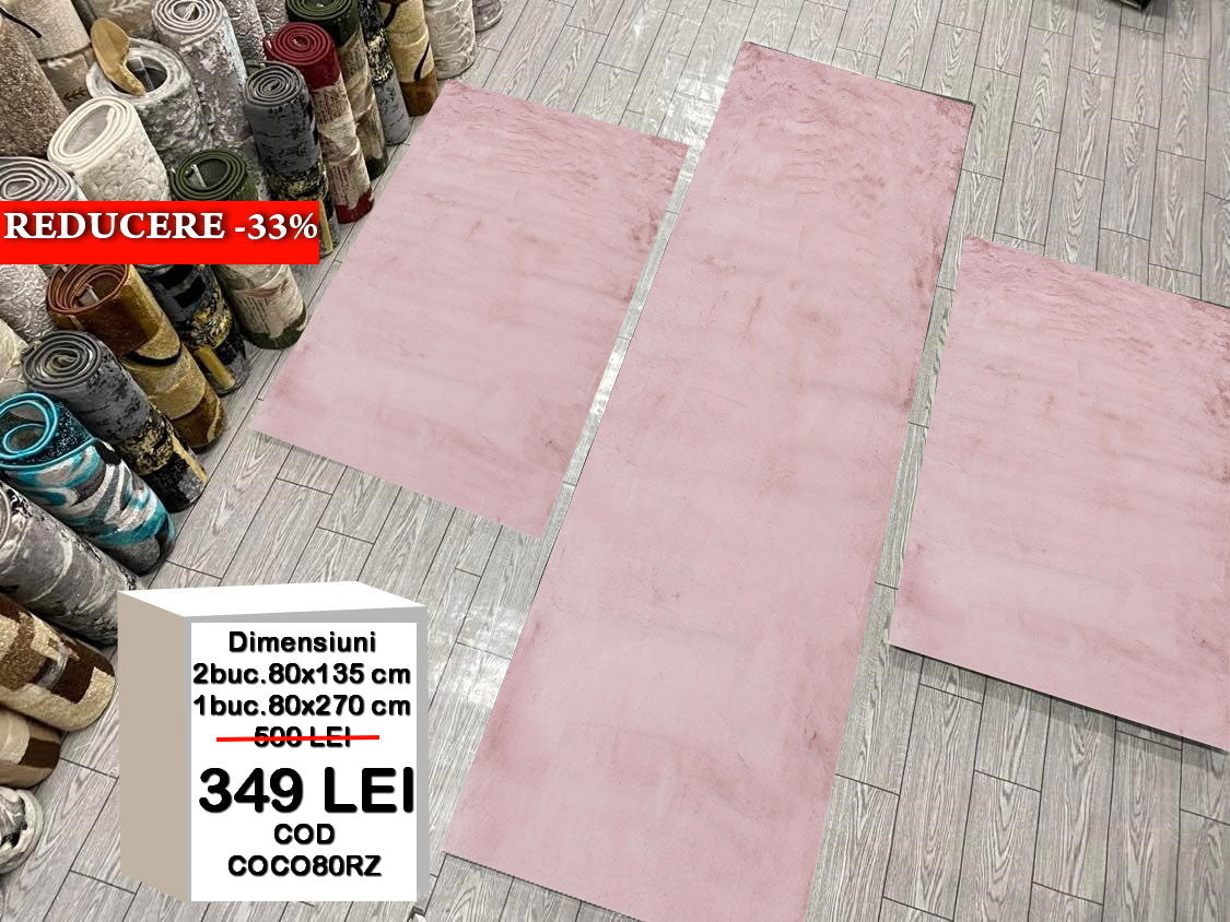 Set 3 Traverse Pufoase tip Cocolino,Roz – Covoare si traverse